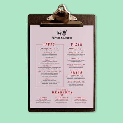 Farrier and Draper Menu - Mel Gardner